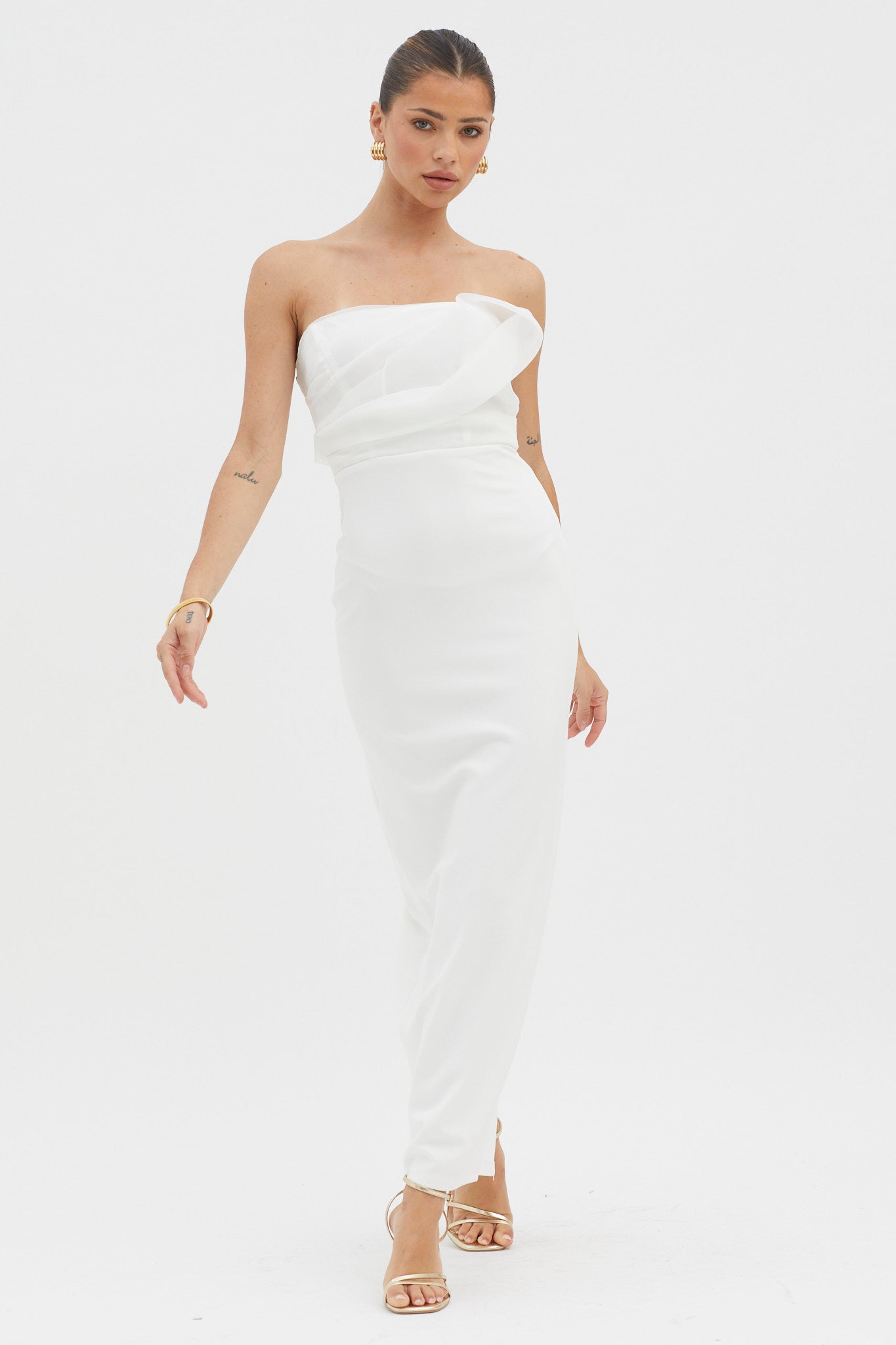 Shop the Karaline Strapless Bust Accent Maxi Dress White | Selfie Leslie