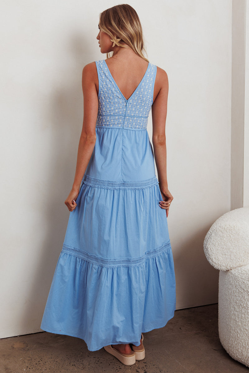 Shop the Joycelin V-Neck Eyelet Maxi Dress Blue