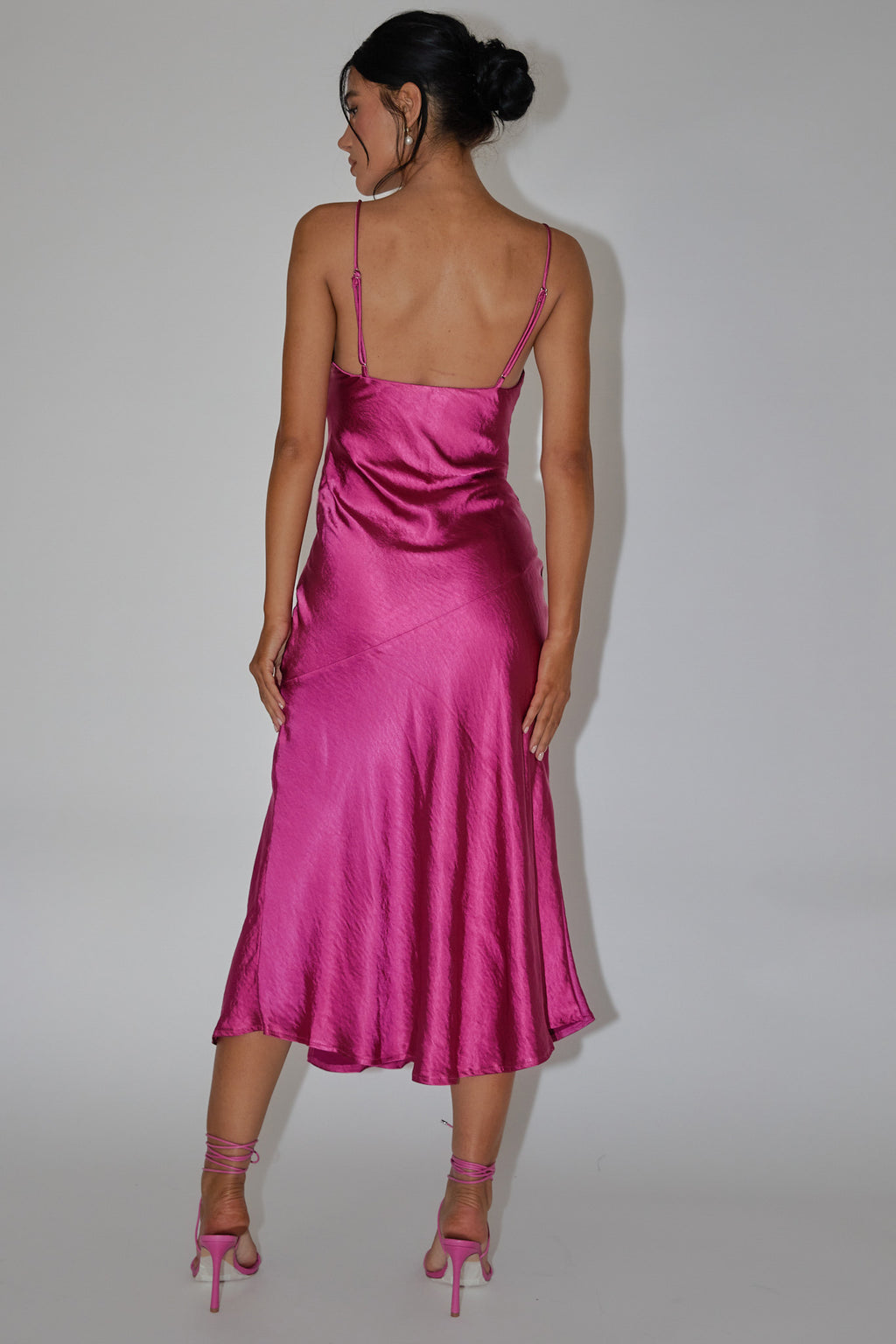 Downtown Cami Strap Front Split Midi Dress Fuchsia– Selfie Leslie