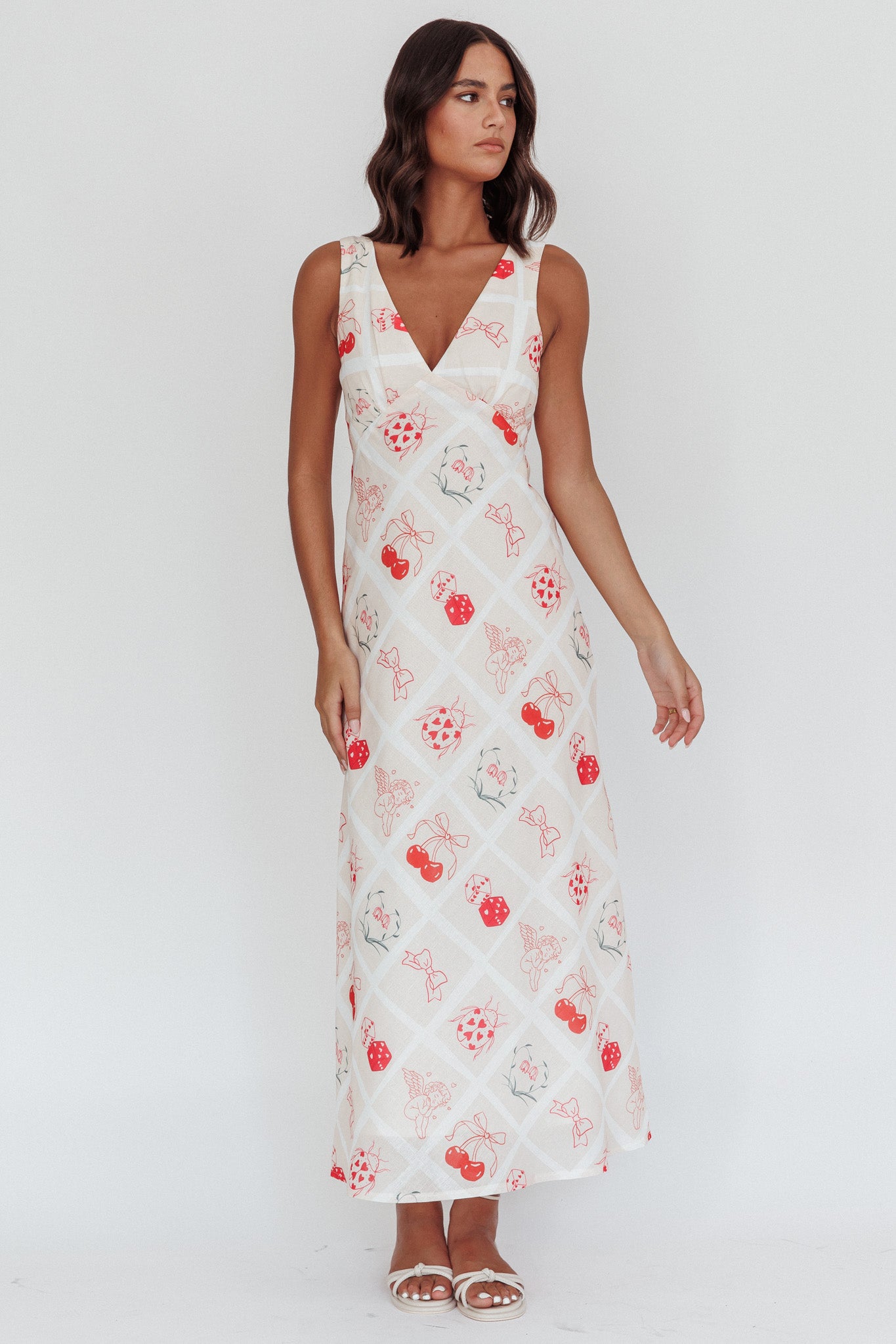 Shop the Coucou V-Neckline Maxi Dress Print Beige