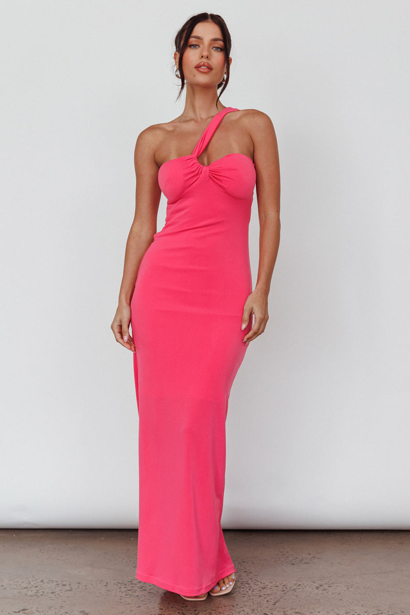 Shop the Trinny One-Shoulder Ruched Back Midi Dress Hot Pink