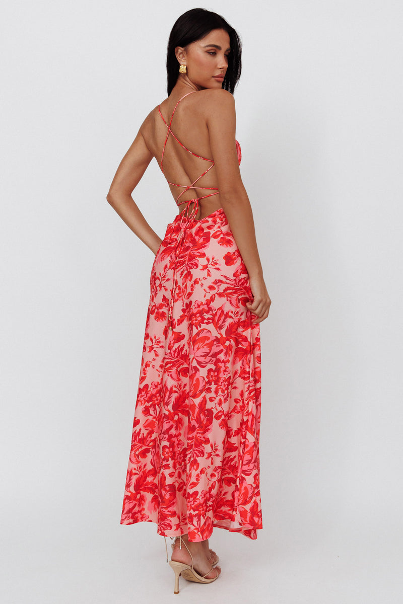 Shop the True Divine Strappy Back Maxi Dress Floral Fire