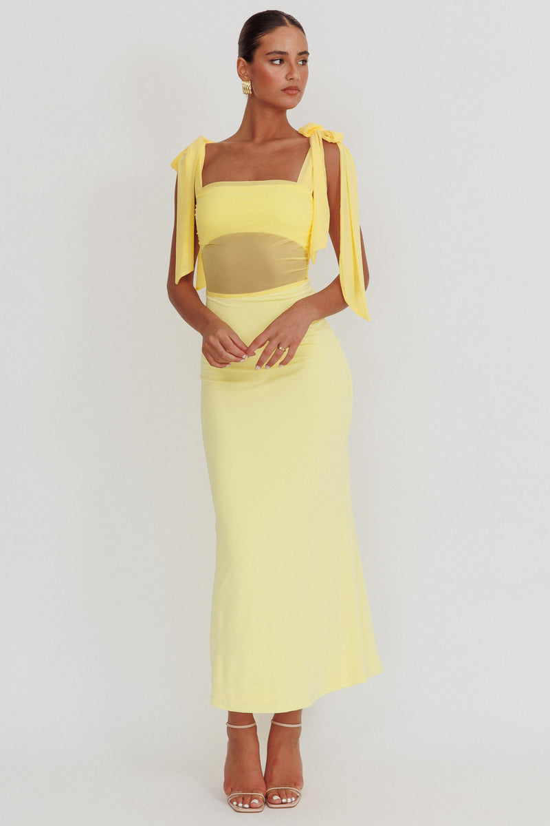 Shop the Starry Eyed Mesh Waist Maxi Dress Lemon