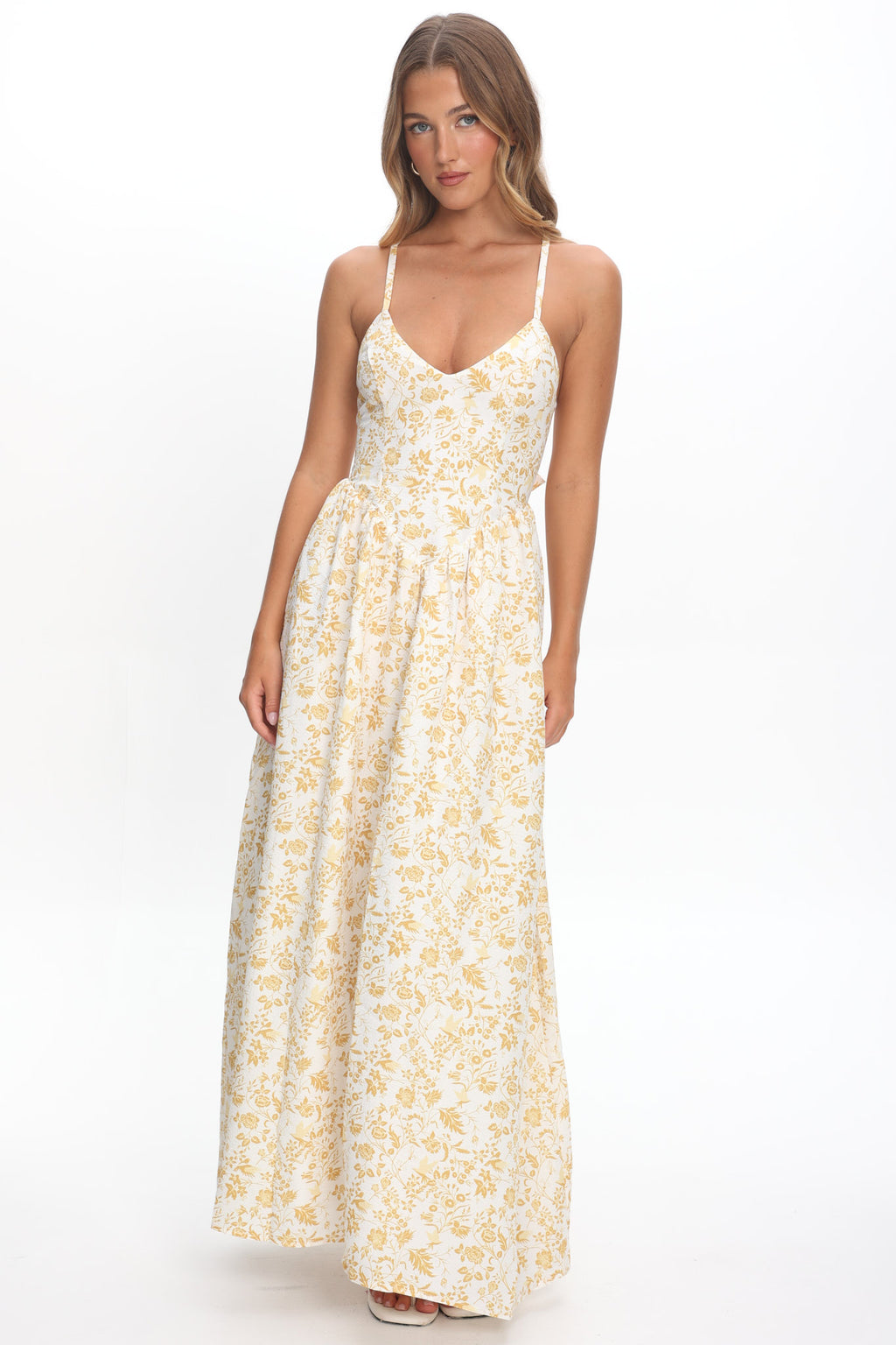 Enchanted Leaf Floral Print A-Line Maxi Dress Yellow– Selfie Leslie