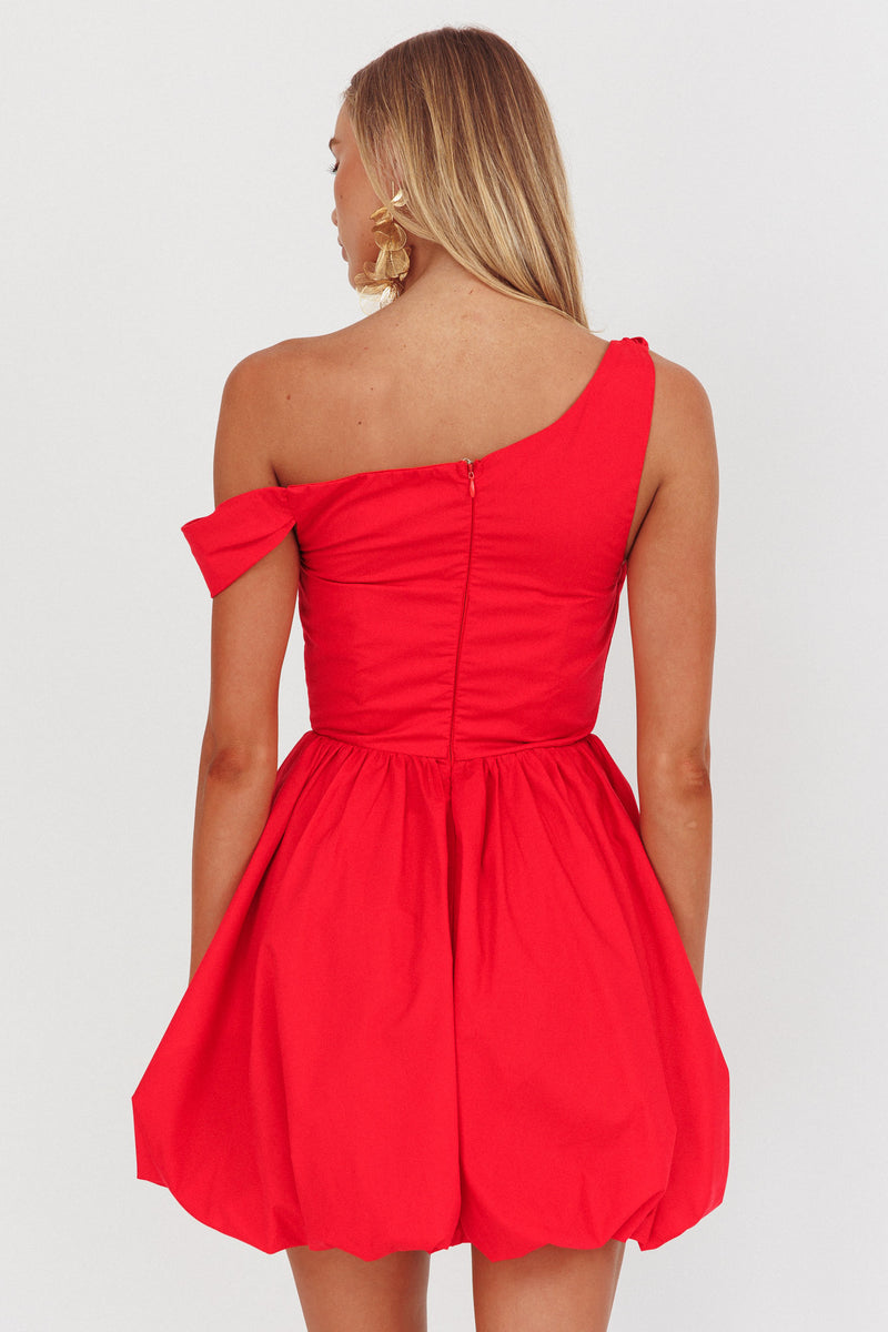 Shop the Celinda Asymmetric Neckline Balloon Mini Dress Red