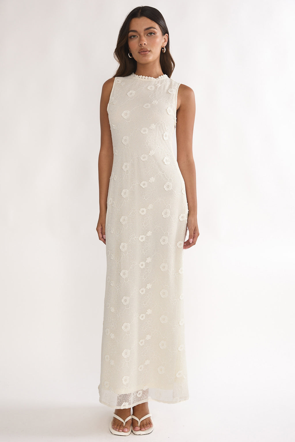 Kensi Sleeveless Crochet Maxi Dress Oat | Selfie Leslie