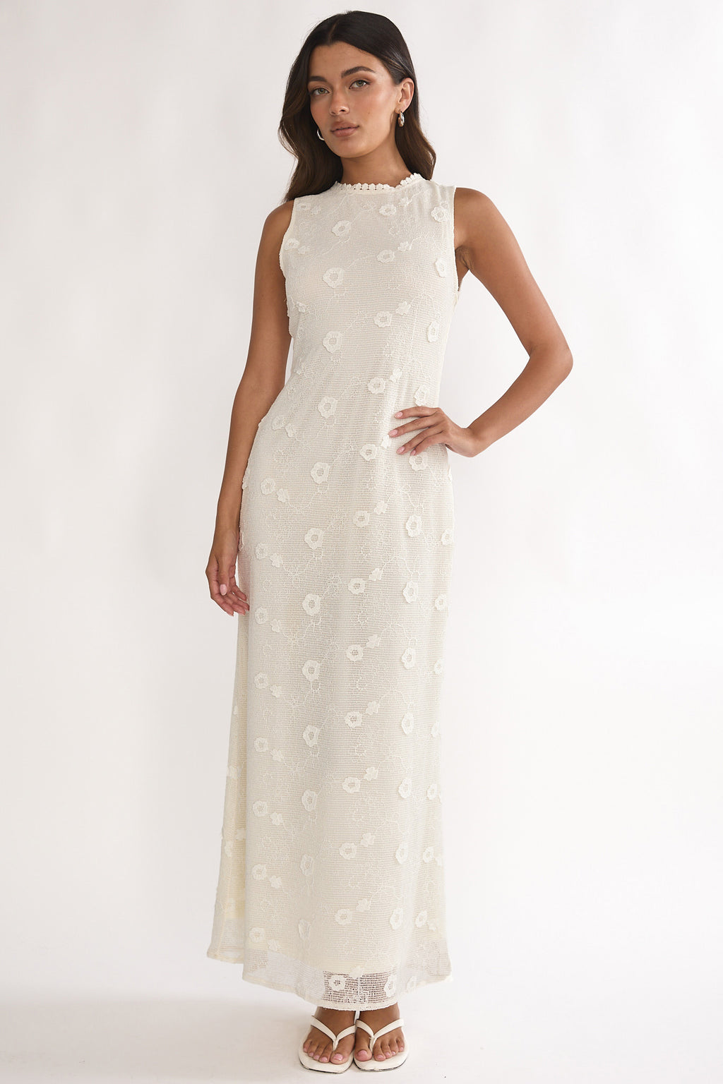 Kensi Sleeveless Crochet Maxi Dress Oat | Selfie Leslie