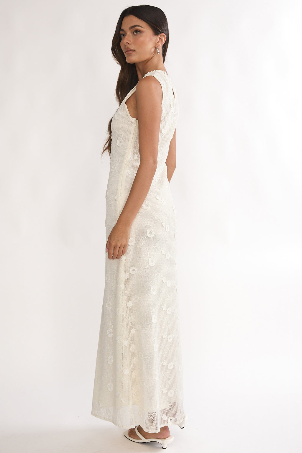 Kensi Sleeveless Crochet Maxi Dress Oat | Selfie Leslie