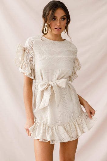 Shop the Coolum Ruffle Sleeve Dress Beige