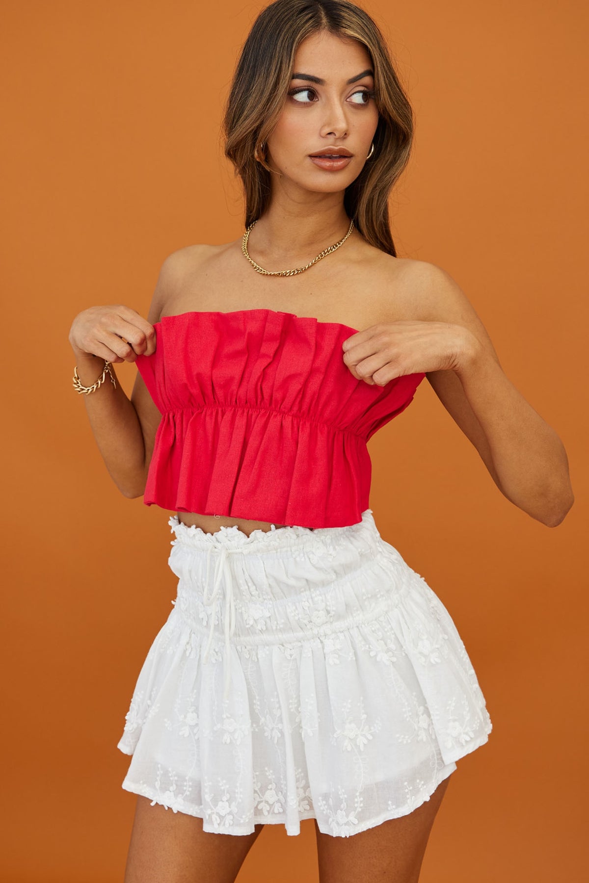 Thea Ruffle Crop Top Red– Selfie Leslie