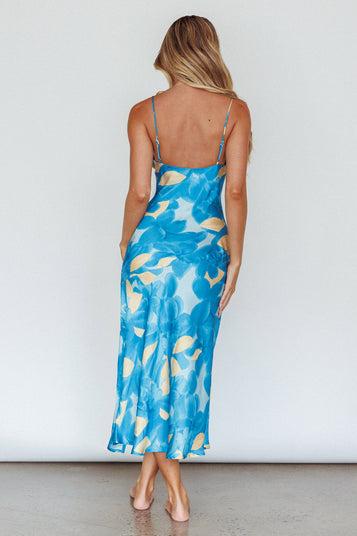 Shop the Well Versed Pleated Bust Front Split Dress Flora Blue | Selfie ...