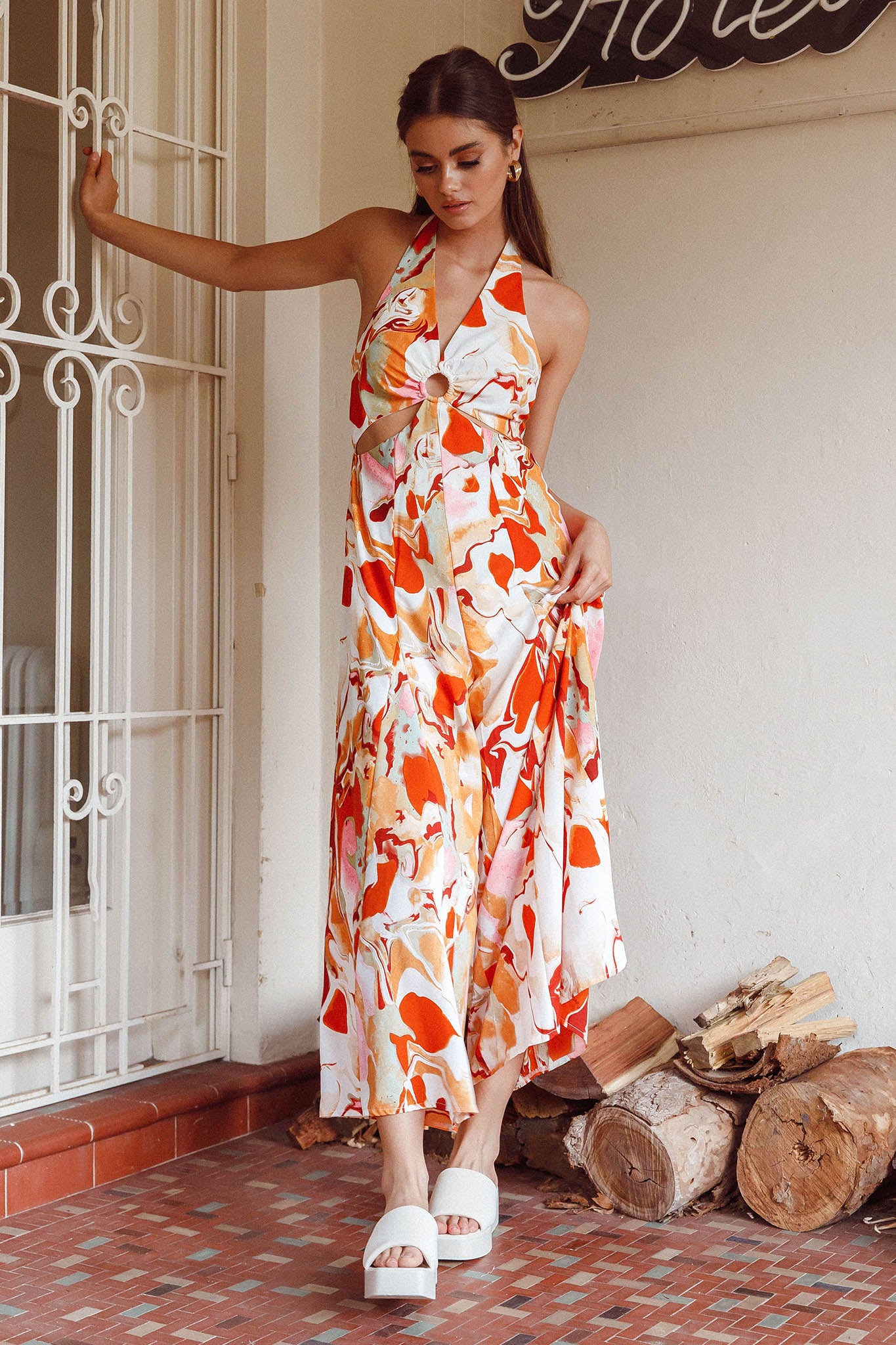 Solstice Sun Halterneck Jumpsuit Swirl Orange– Selfie Leslie
