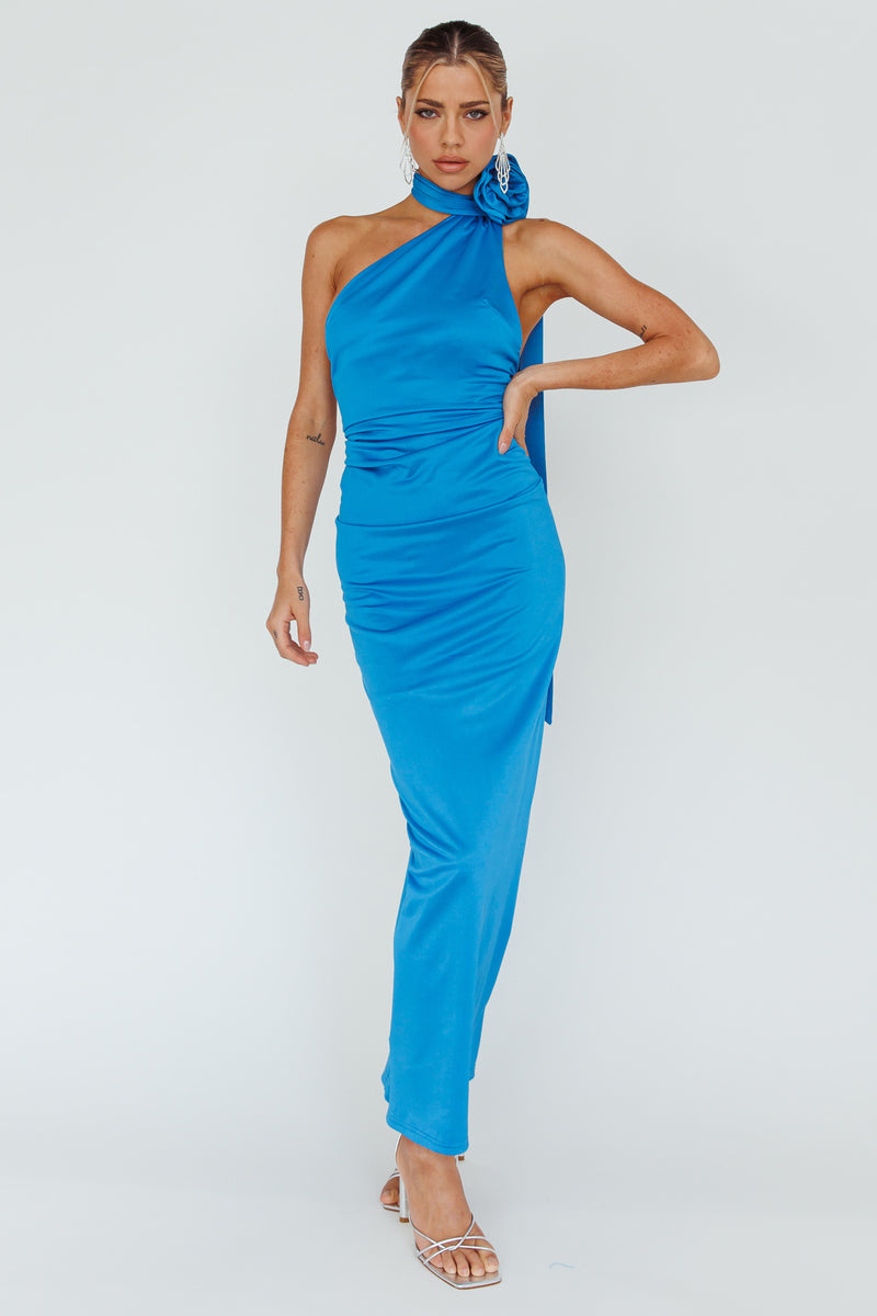 Shop the Amora Rose Halterneck Maxi Dress Blue