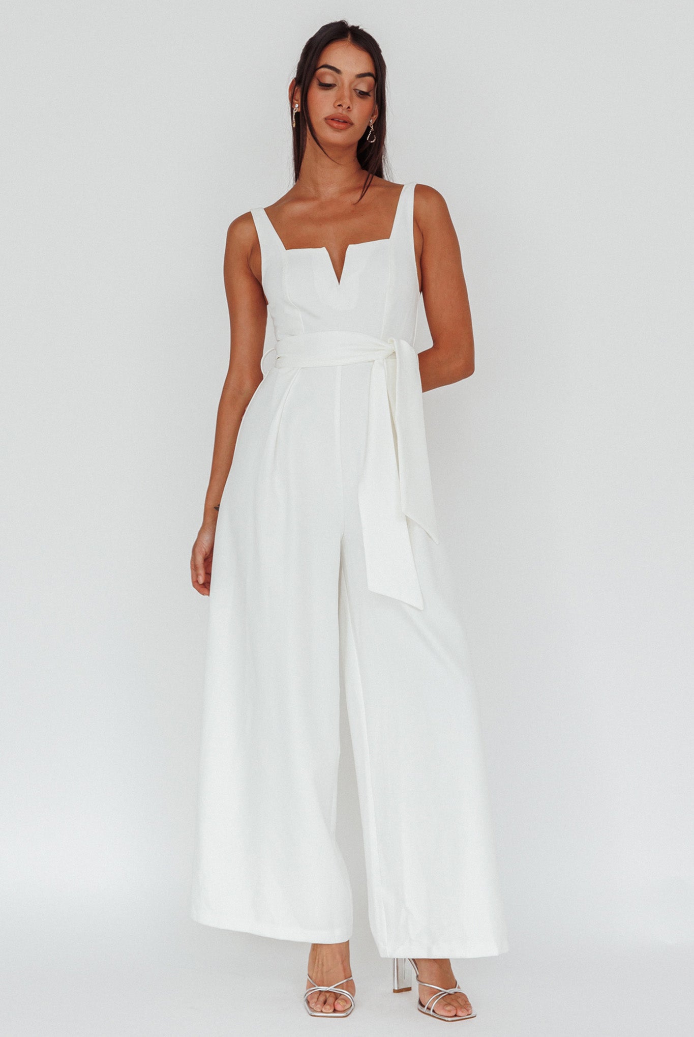 Colleen Waist Tie Jumpsuit White– Selfie Leslie