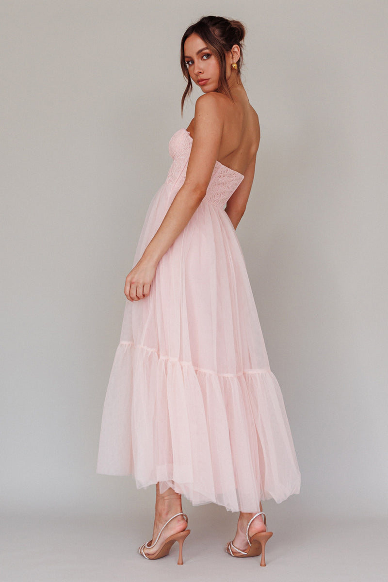 Shop the Dancing With Me Sweetheart Tulle Midi Dress Pink