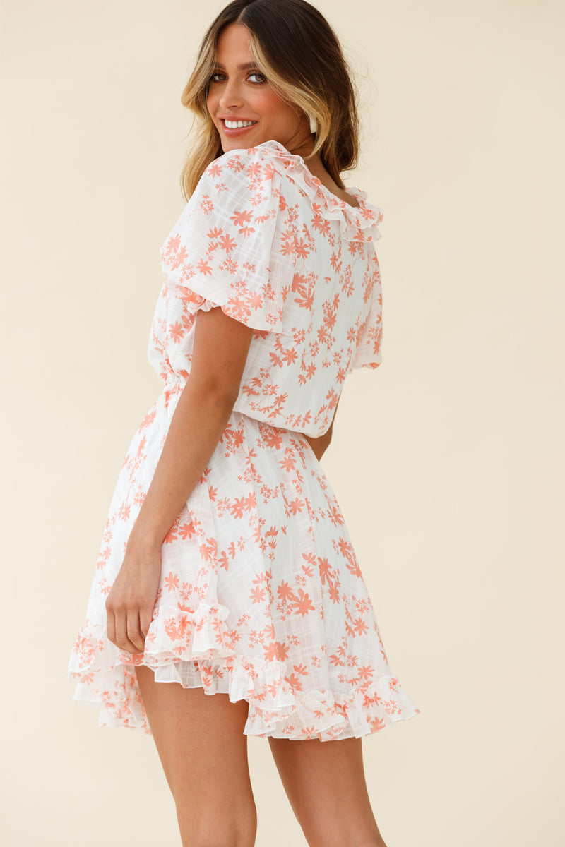 Shop the Brianna Puff Sleeve Drawstring Waist Dress Floral Print Pink