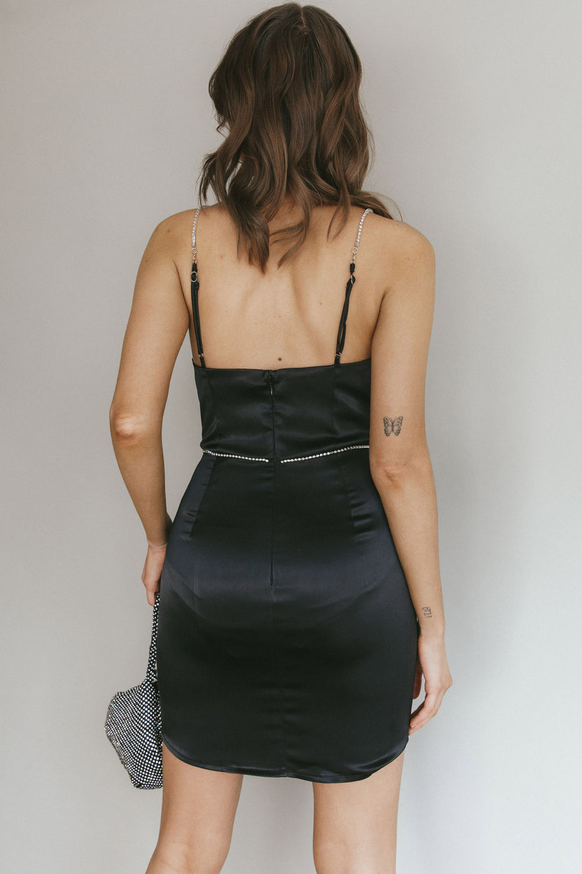 Devoted Structured Bust Diamante Trim Dress Black– Selfie Leslie