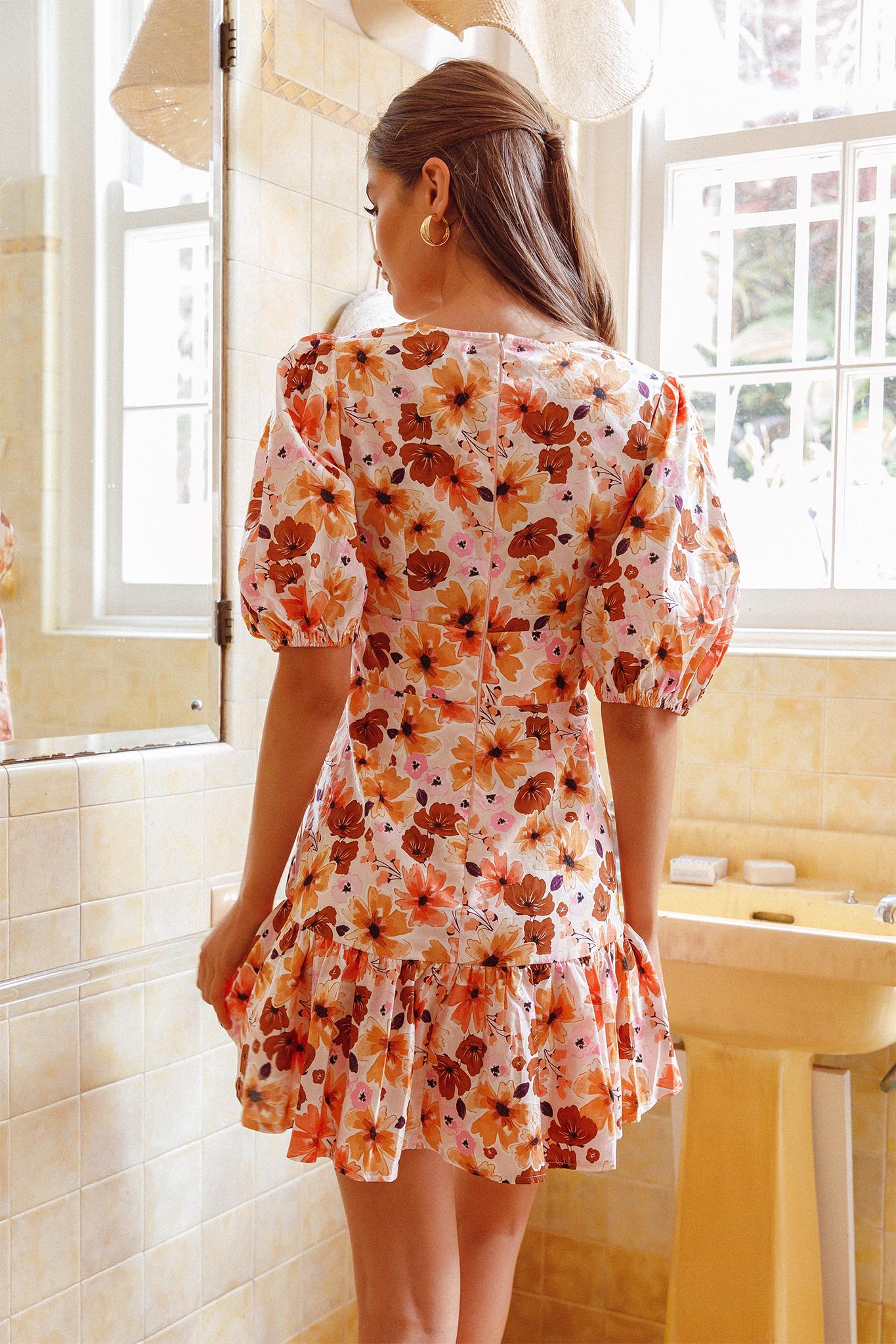 Shop the Jemilia Cut-Out Bust Flounce Mini Dress Floral Pink