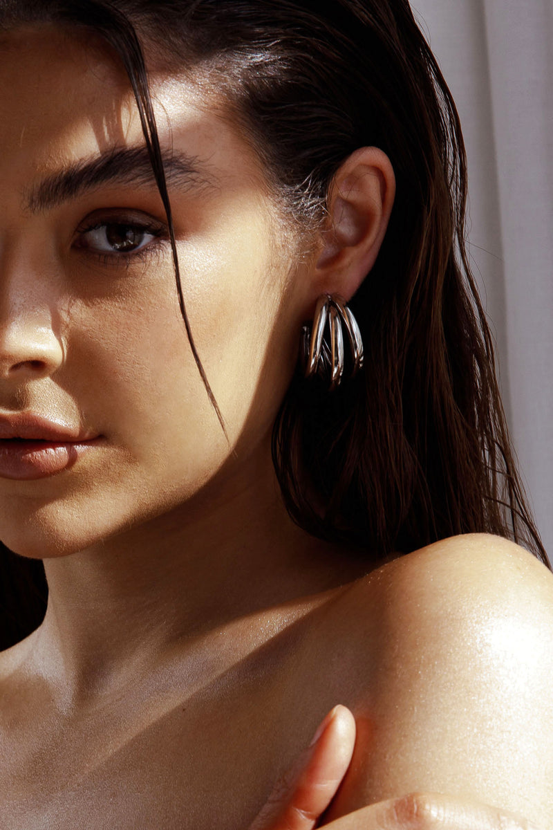 Shop the Dominique Triple Hoop Earrings Silver