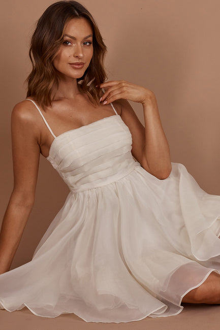 Shop the Elyse Pleated Bodice Party Dress Cream | Selfie Leslie
