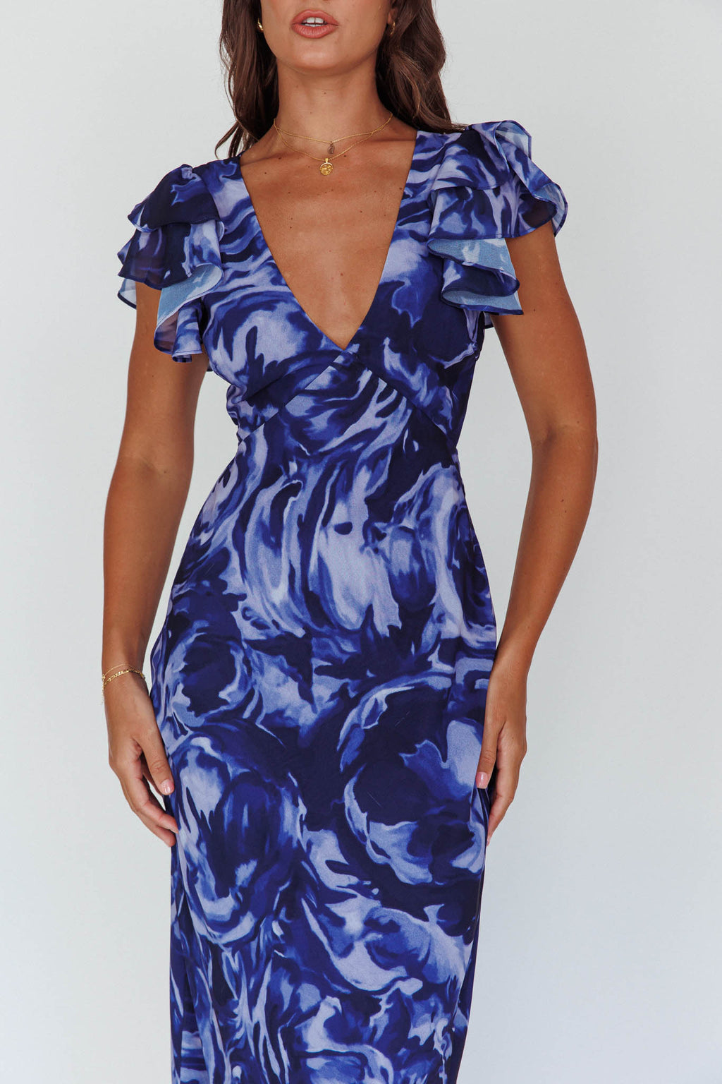 Lydiah Ruffle Sleeve Maxi Dress Floral Blue– Selfie Leslie
