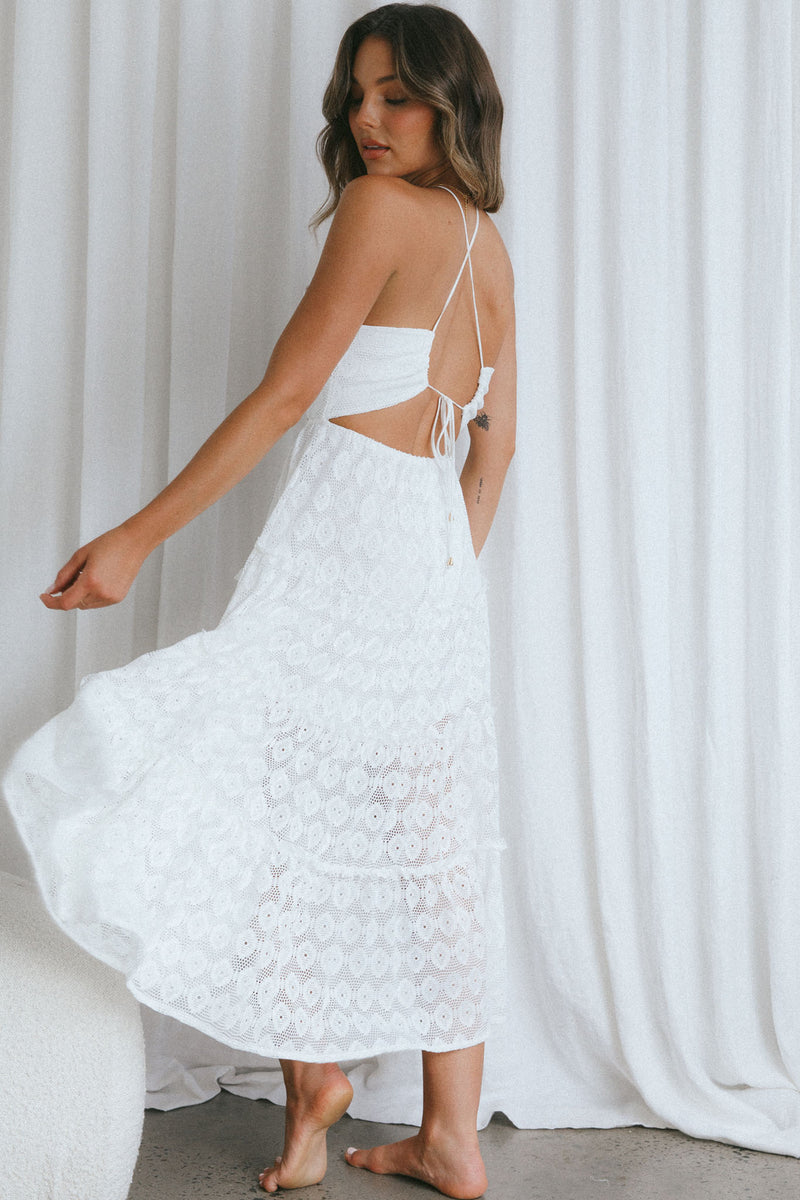Shop the Just Cruise Cut-Out Bodice Midi Dress White
