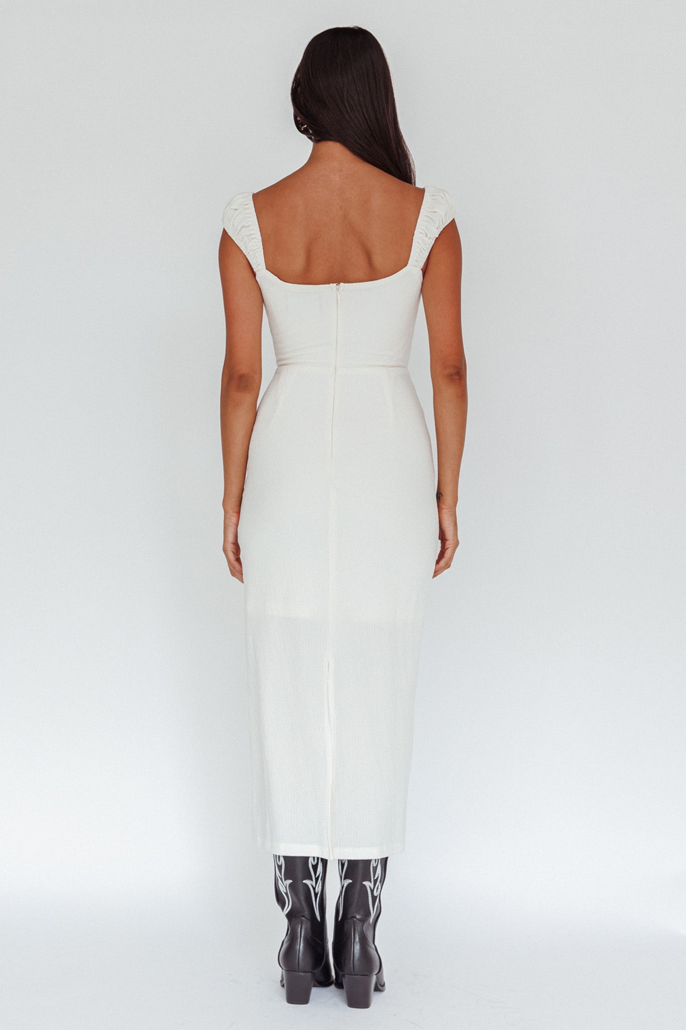 Shop the Iconic Cut-Out Bodice Midi Dress Cream