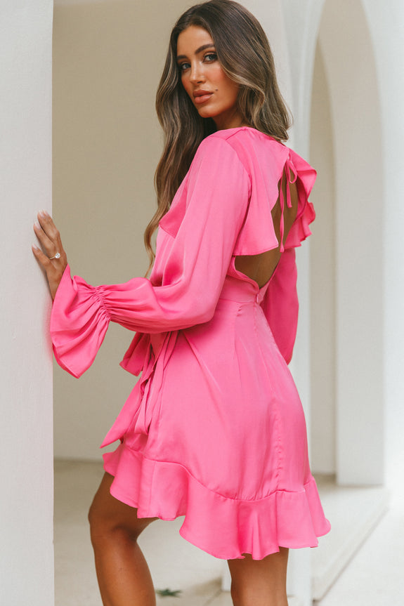 Shop the Darla Long Sleeve Satin Dress Hot Pink