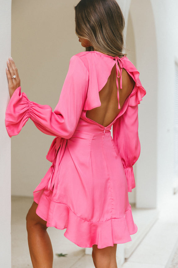 Shop the Darla Long Sleeve Satin Dress Hot Pink