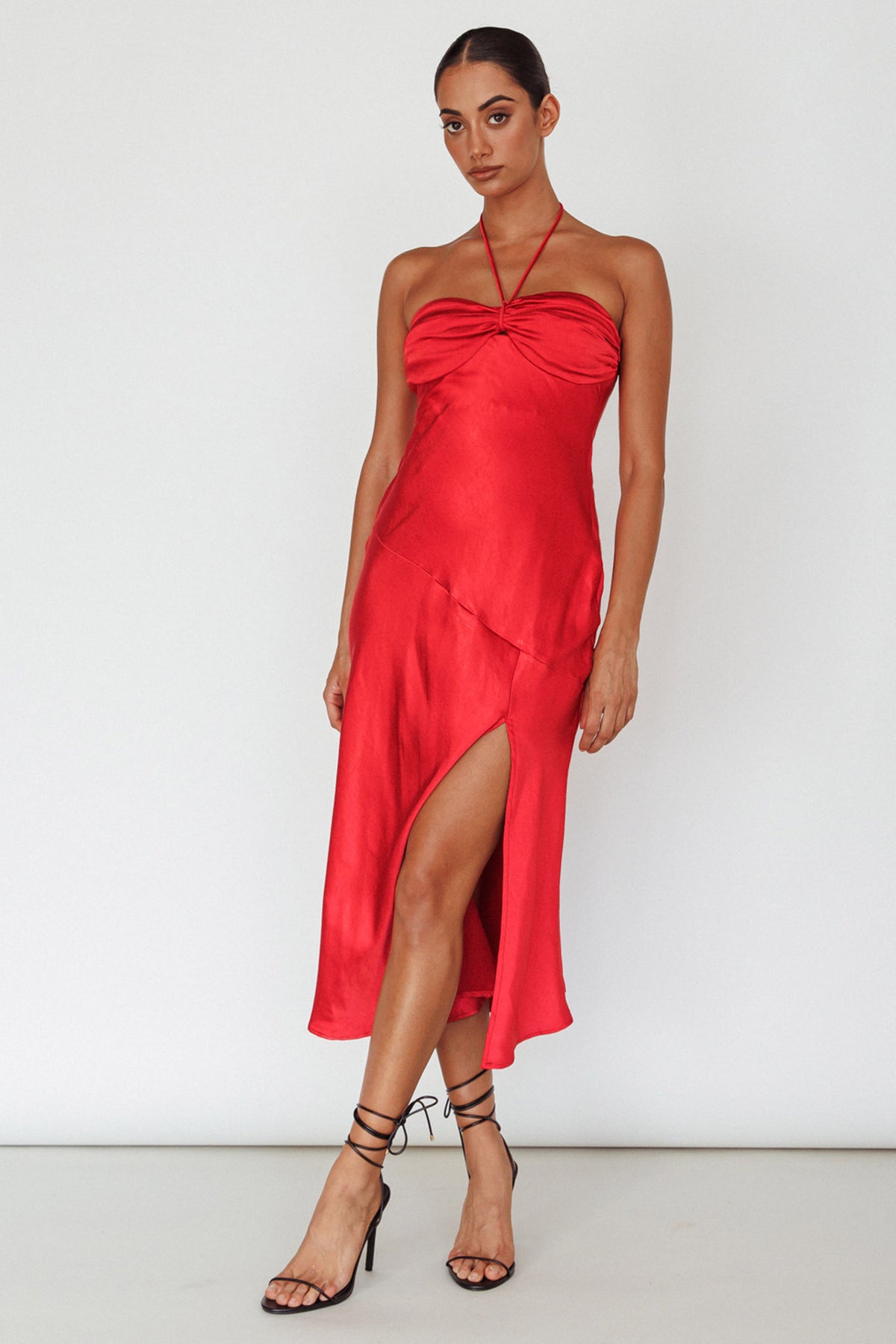 Kindred Spirit Strapless Gathered Bust Midi Dress Red– Selfie Leslie