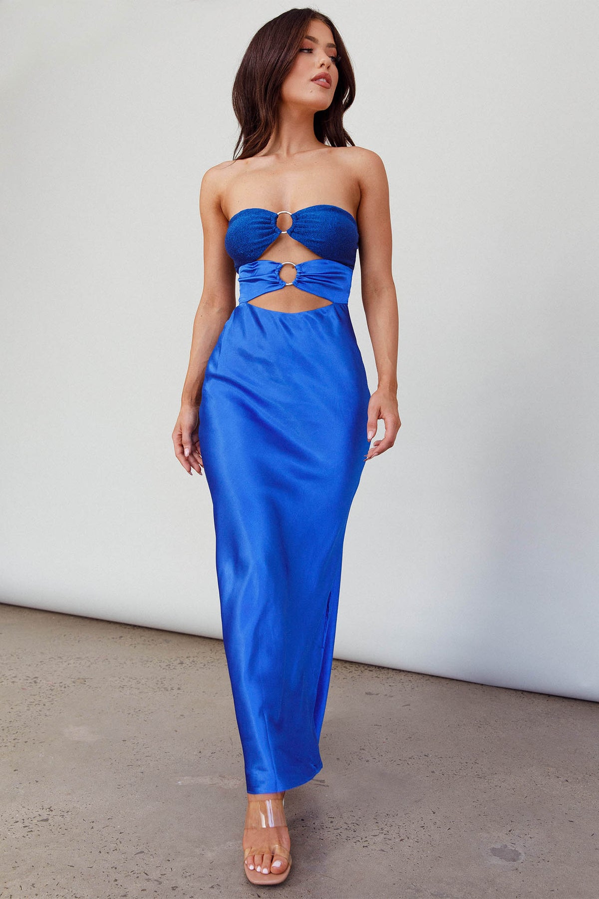 Shop the L'Amore Cut-Out Bodice Midi Dress Deep Blue