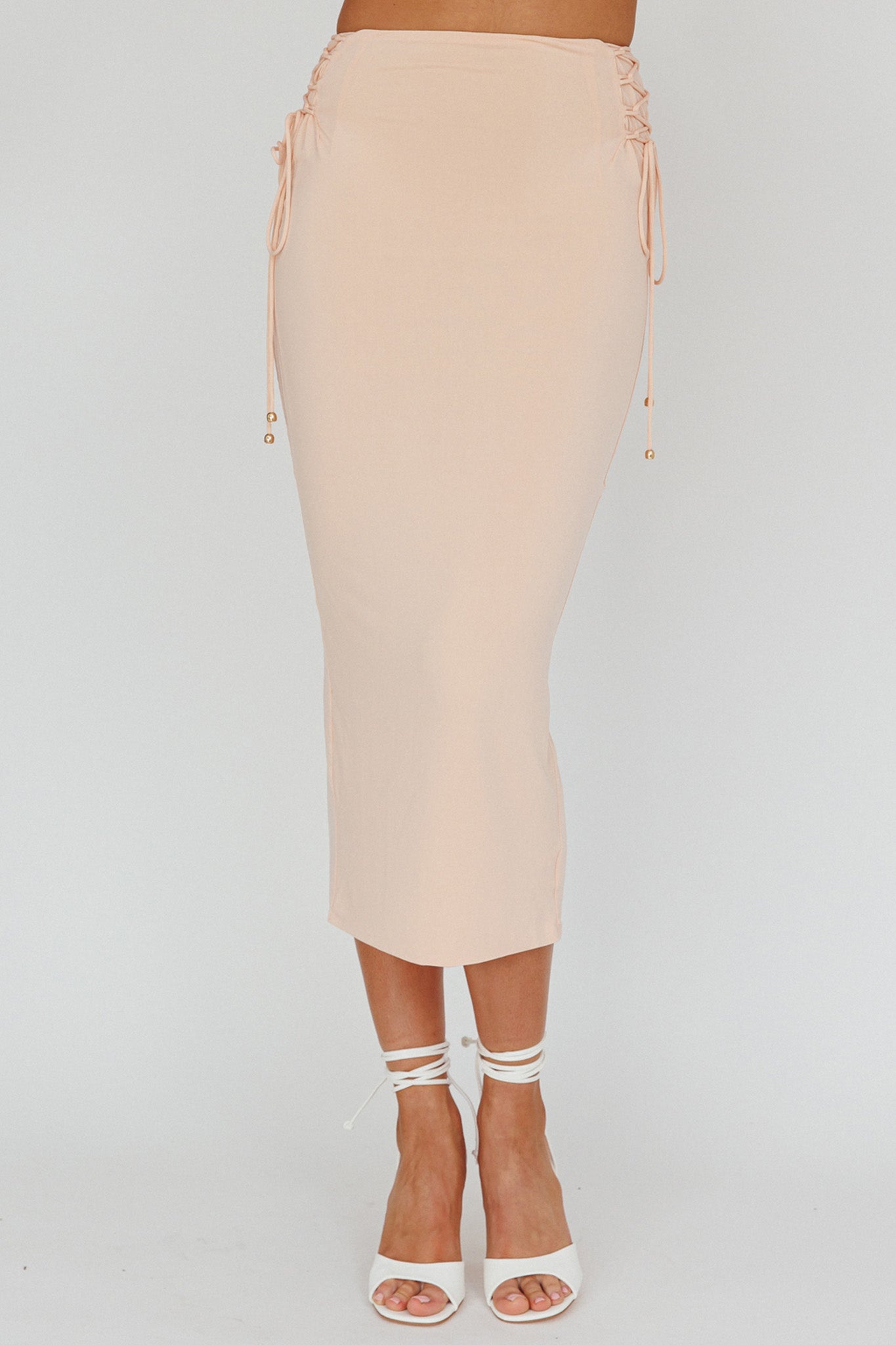 Shop the Graziella Lace Up Midi Skirt Egg Shell