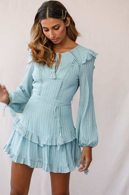 Shop the Yours Truly Bell Sleeve Ruffle Dress Sage | Selfie Leslie