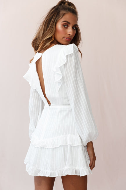 Shop the Yours Truly Bell Sleeve Ruffle Dress White | Selfie Leslie