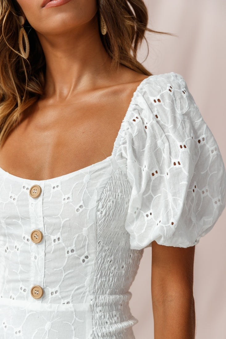 Shop the Darling Puff Sleeve Shirred Dress White