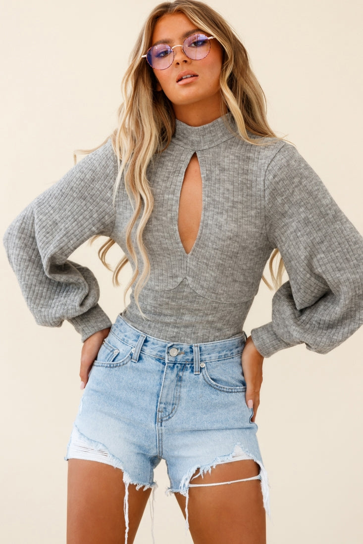 Shop the Prove It Keyhole Front Backless Knit Crop Top Grey Marle