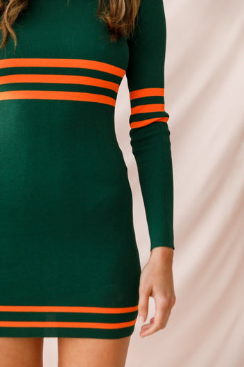 Shop the Varsity Long Sleeve Mini Dress Forest Green